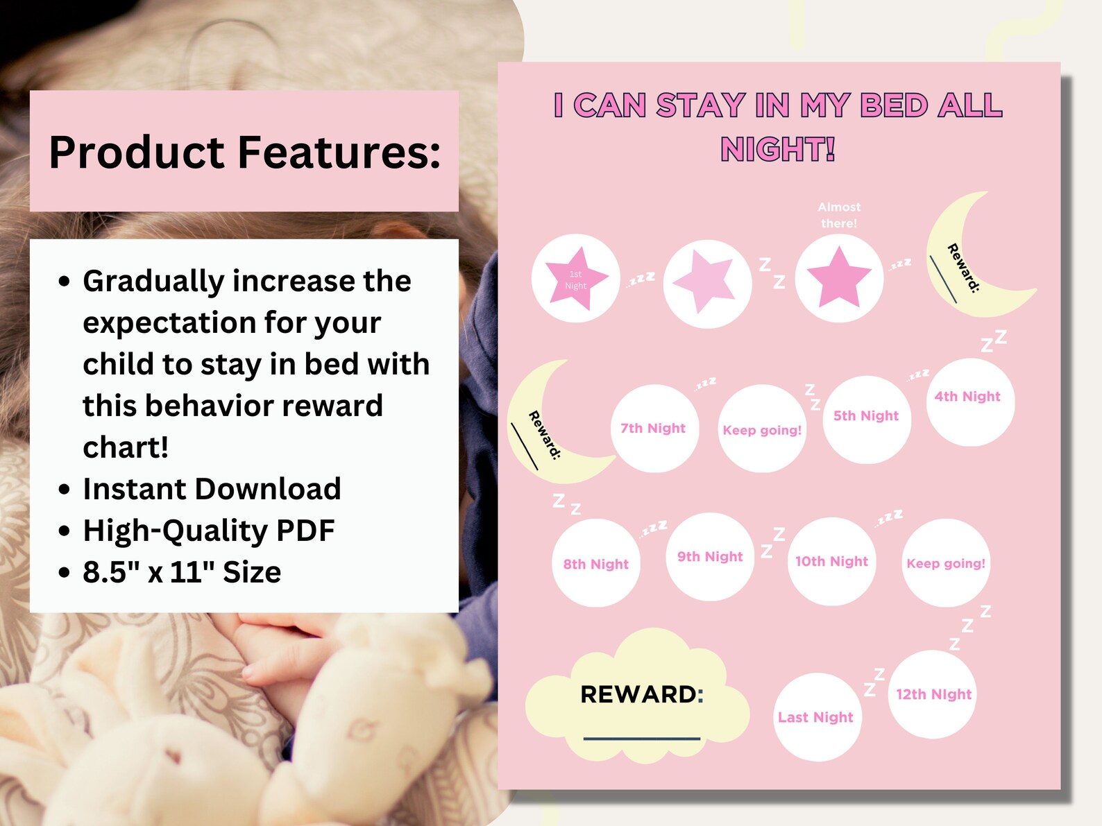 Sleep Reward Chart, Kids Reward Chart, Toddler Sticker Chart, Behavior ...