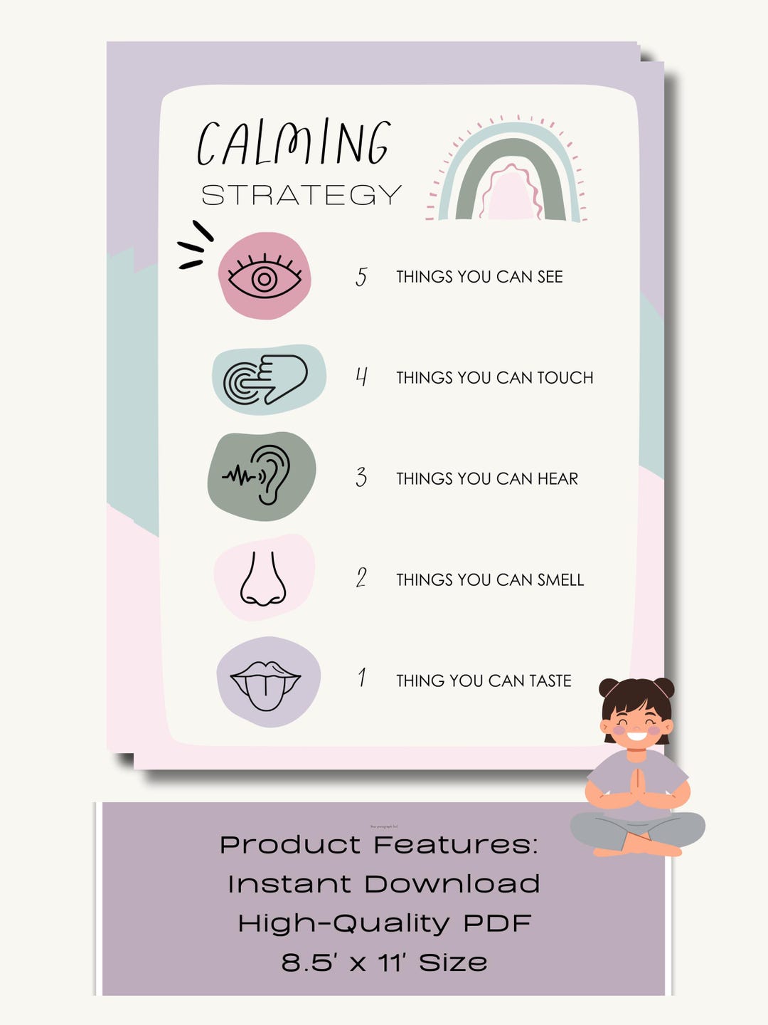Kids Mindfulness Printable | Five Senses Grounding Activity | Calming ...