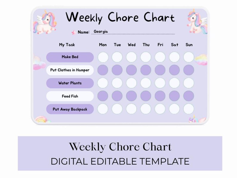 Editable Unicorn Chore Chart (printable PDF) - Etsy