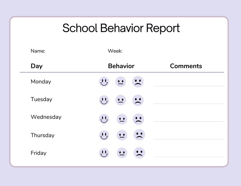 Purple School Behavior Chart (PDF) - Etsy
