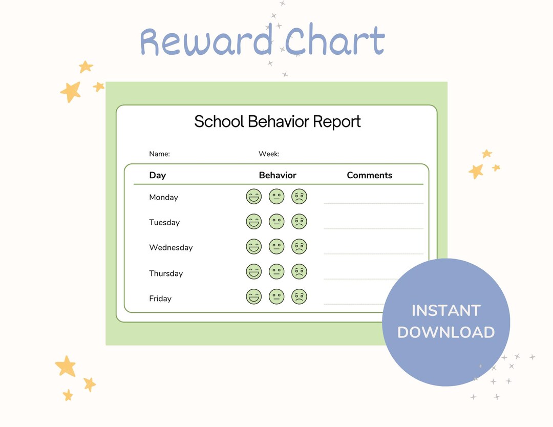 Printable Kids Reward Chart Kindergarten Behavior Reward Chart Autism ...
