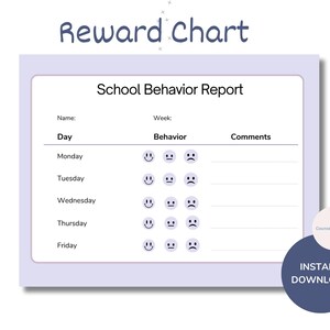 Reward Chart Kids Sticker Chart, Girls School Behavior Chart, Teacher ...