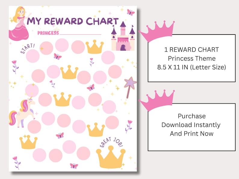 Princess Kids Reward Chart Kids Behavior Reward Chart Autism Sticker ...