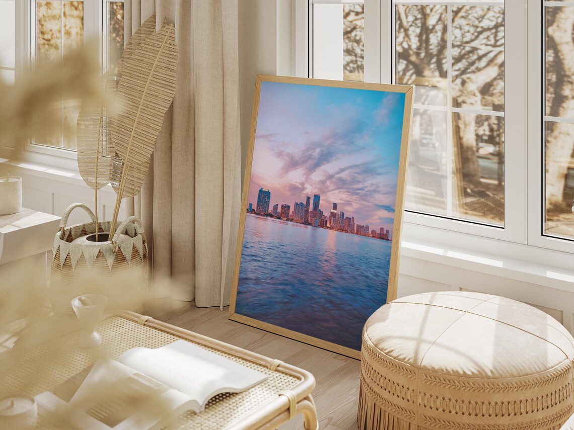 Miami Sunset Skyline Poster, Colorful Florida Wall Art, Vibrant Coastal ...