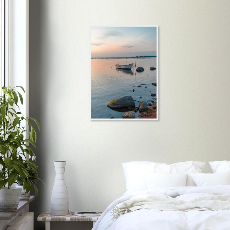 Boat at Sunset on Seaside Wall Print - Premium Matte Paper Wooden ...