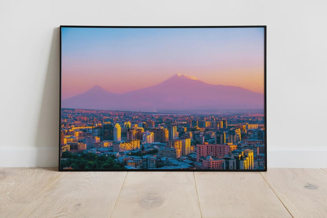 Panoramic Yerevan Poster, Mount Ararat Travel Print, Armenian Cityscape ...