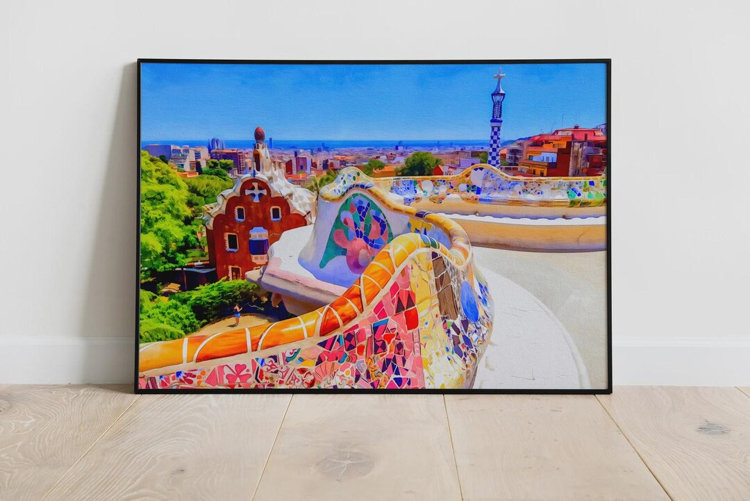 Park Guell Oil Painting Poster, Gaudi Barcelona Wall Art, Spanish ...
