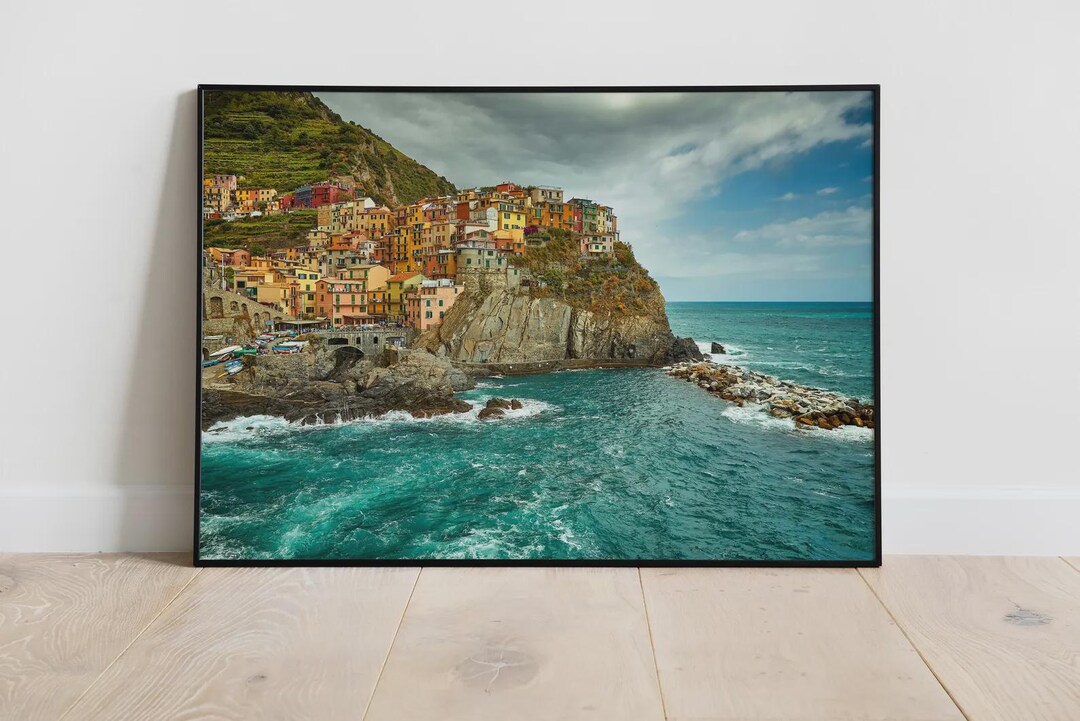 Manarola Cinque Terre Coastal Poster, Italy Travel Wall Art, Colorful ...