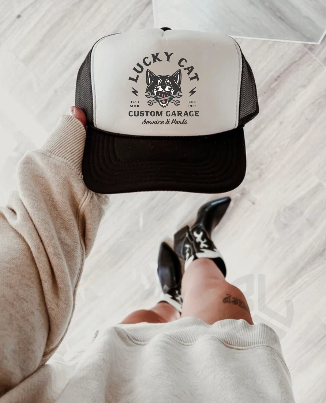 Lucky Cat Custom Garage Biker Hat, Trucker Hat, for Him, for Her ...