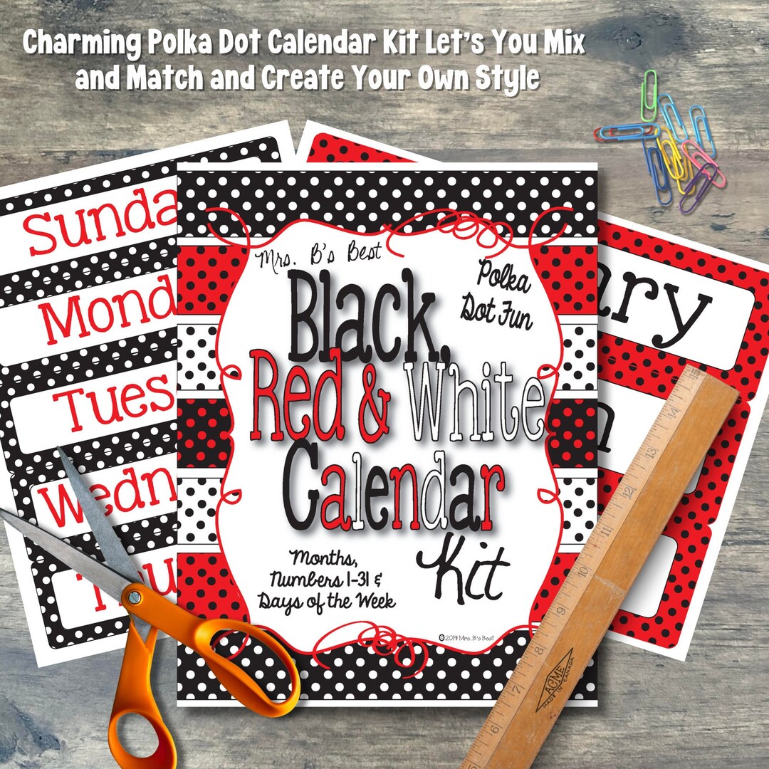 Charming Polka Dot Calendar Kit in Black and White With Red - Etsy