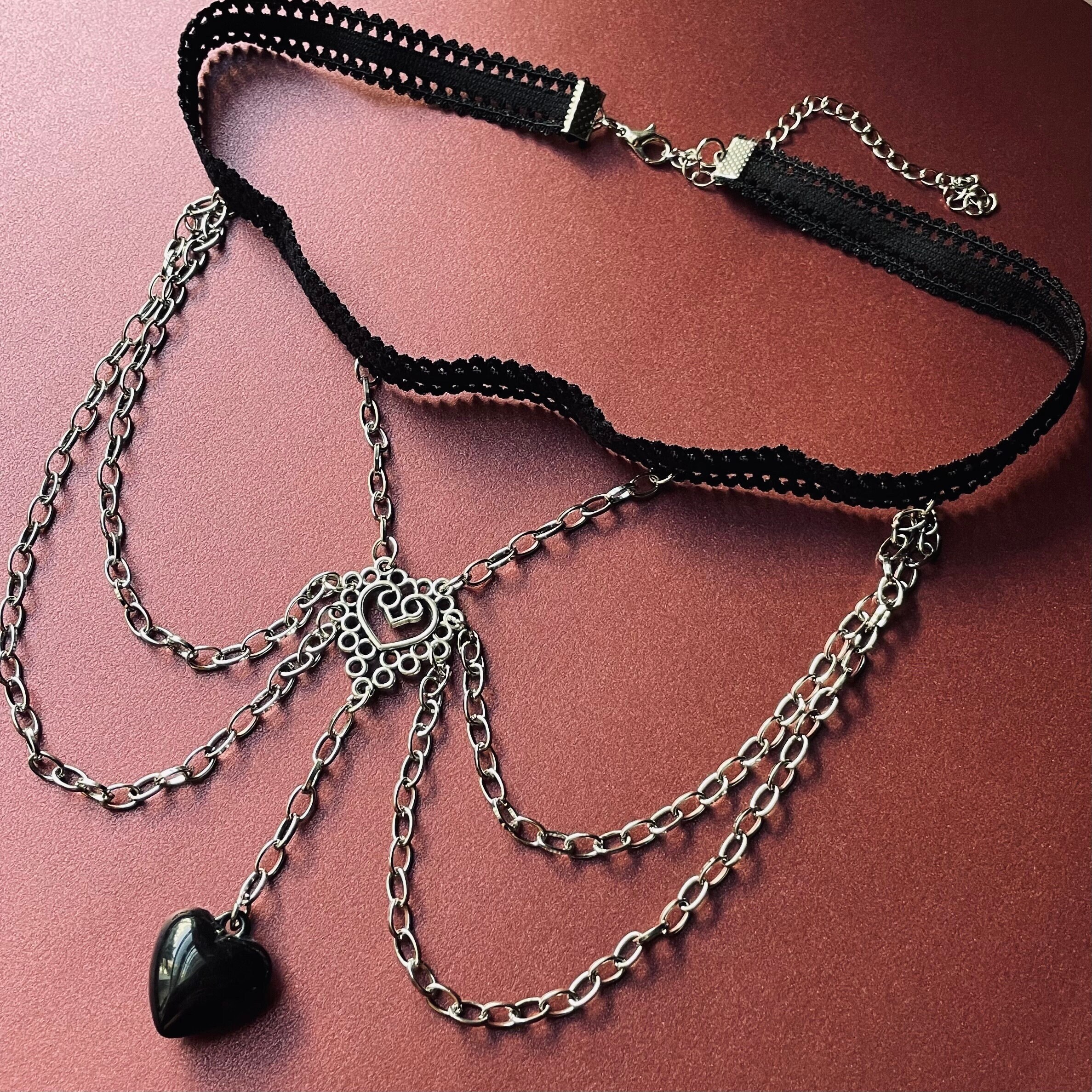 Black Heart Goth Thigh Garter Chain Gothic Body Jewelry Elastic Leg ...