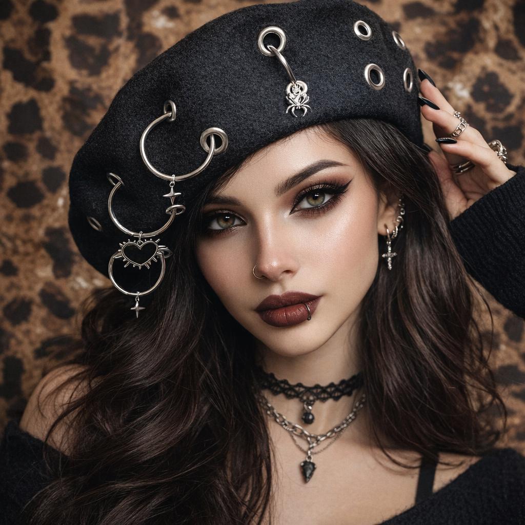 Edgy Grommet Black Beret With Silver Piercing Hoops & Charms – Alt Goth ...