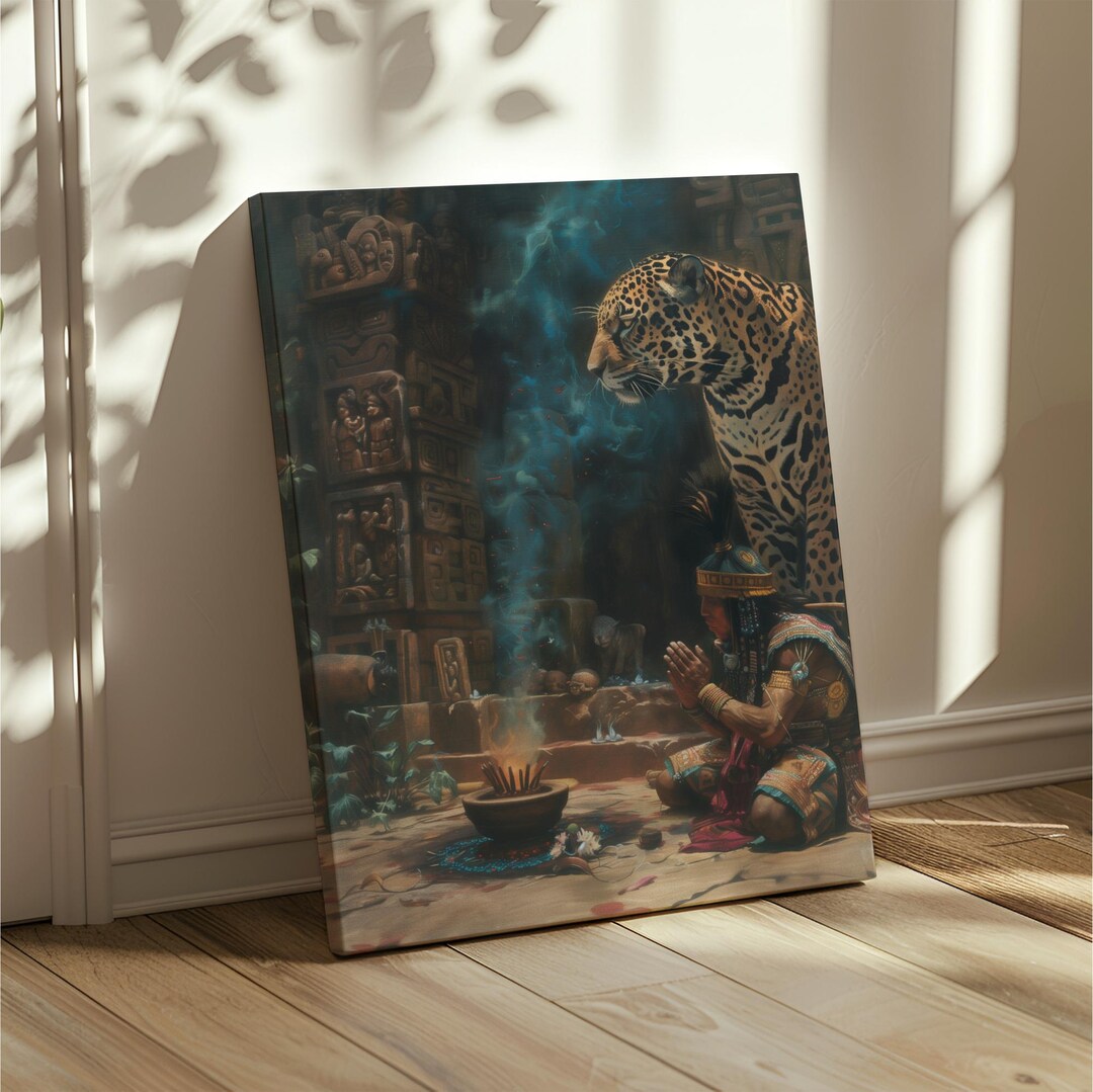Jaguar Priest | Canvas Wall Art | Ancient Mexican Mythology Decor ...
