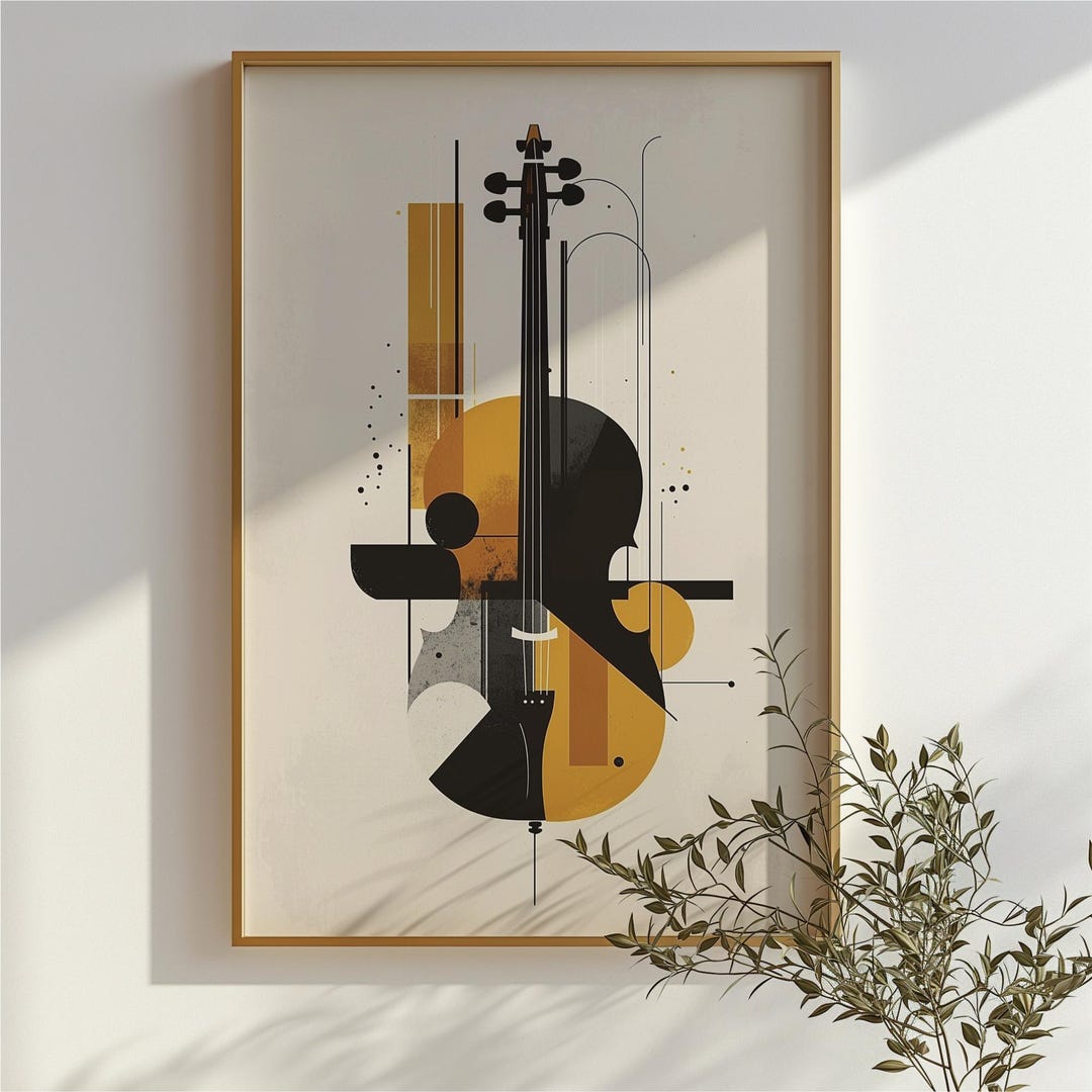 Abstract Cello Art Print: Mid-century Modern, Geometric (digital ...