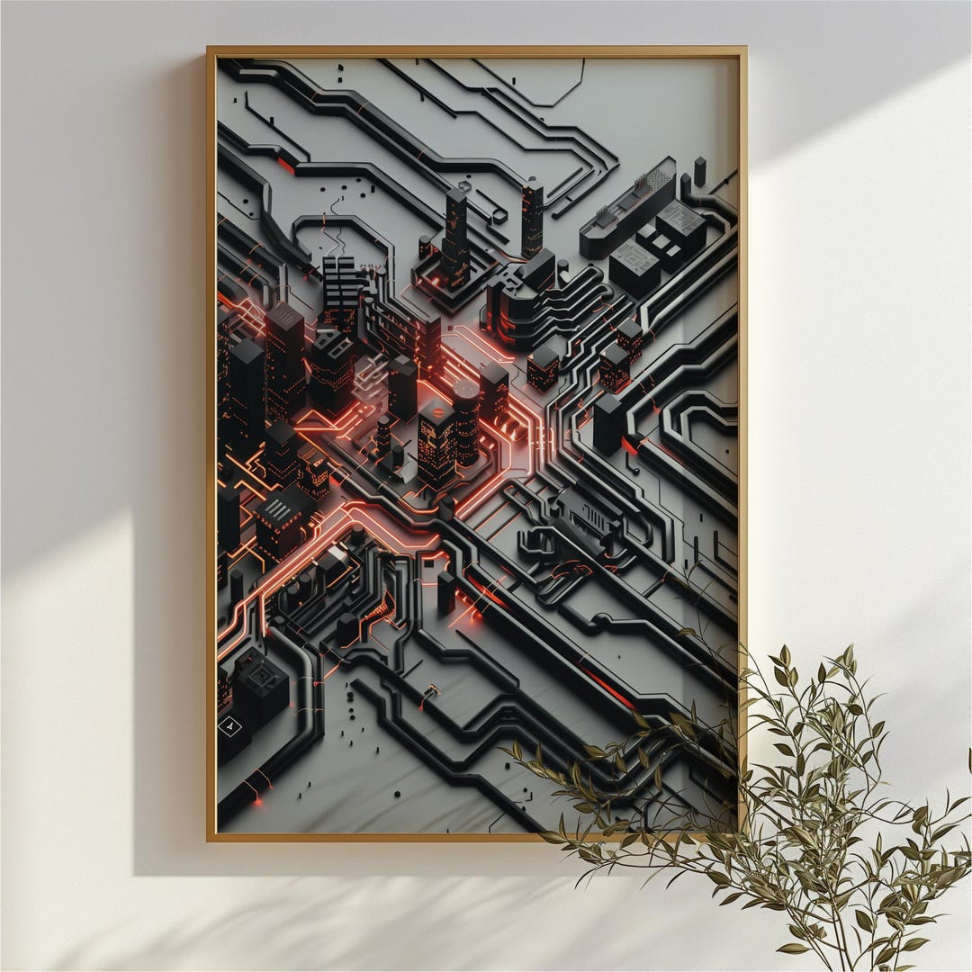 Circuits in Red #1 | Printable Wall Art | Circuit Diagram | High Tech ...