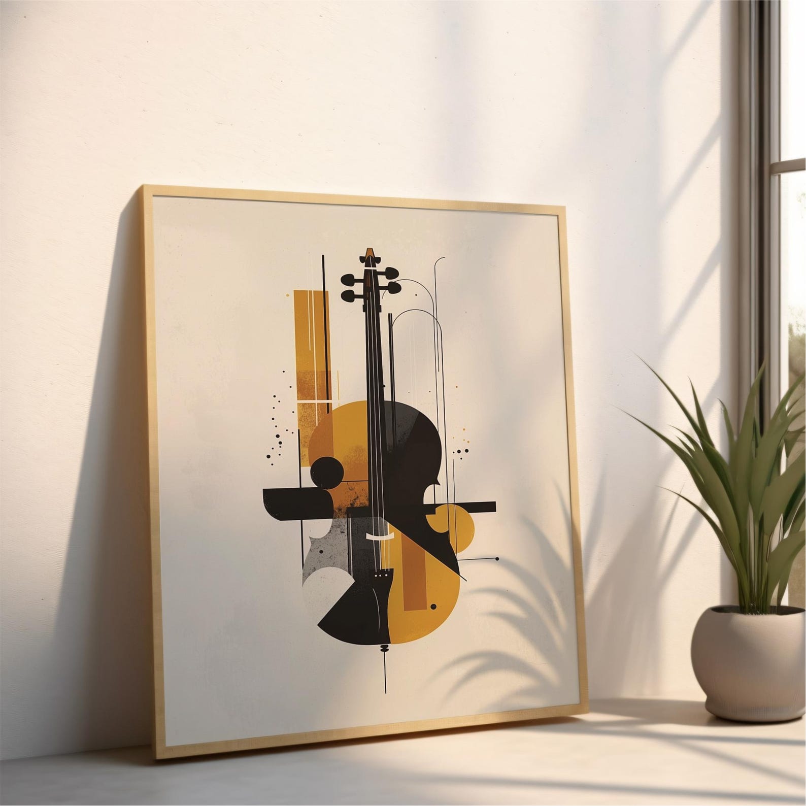Abstract Cello Art Print: Mid-century Modern, Geometric (digital ...