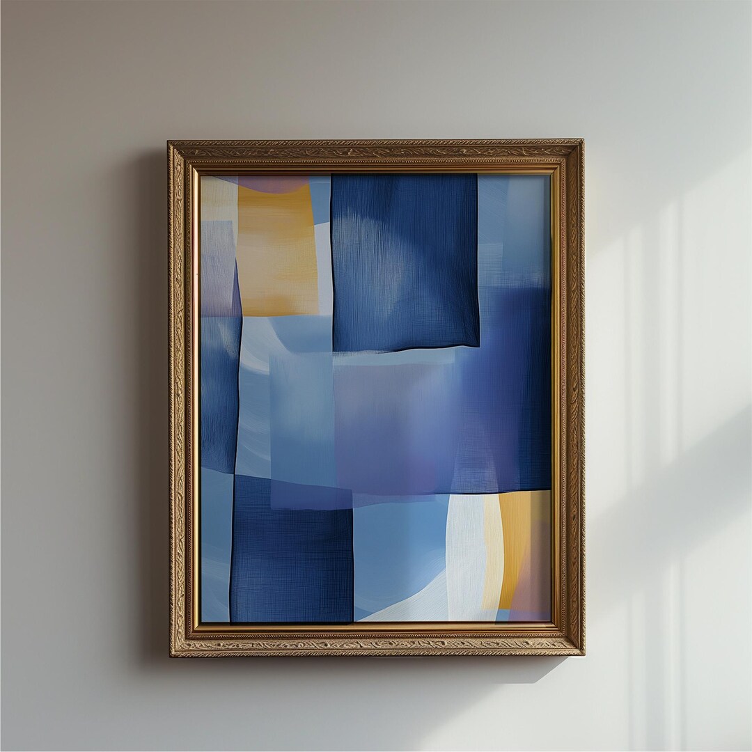 Blue Checkers Abstract Art Print: Modern Geometric Design (digital ...