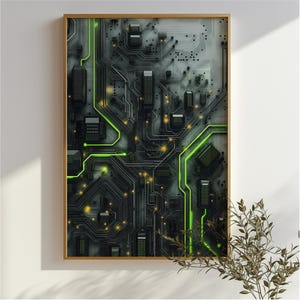 Circuits in Green #3 | Printable Wall Art | Circuit Diagram | High Tech ...