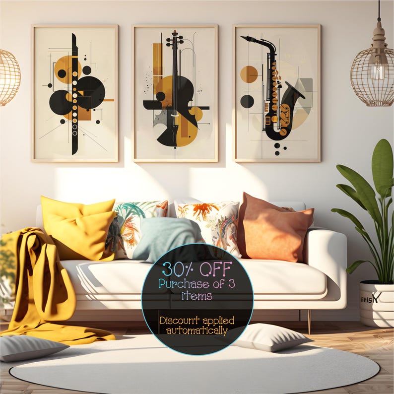 Abstract Flute Print: Mid-century Modern Geometric Art (digital ...
