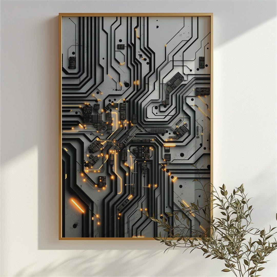 Circuits in Yellow #1 | Printable Wall Art | Circuit Diagram | High ...