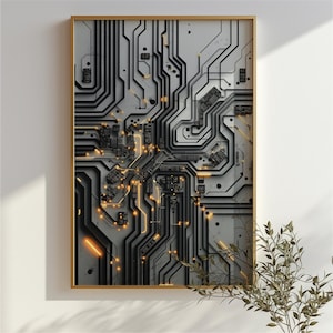 Circuits in Yellow #1 | Printable Wall Art | Circuit Diagram | High ...