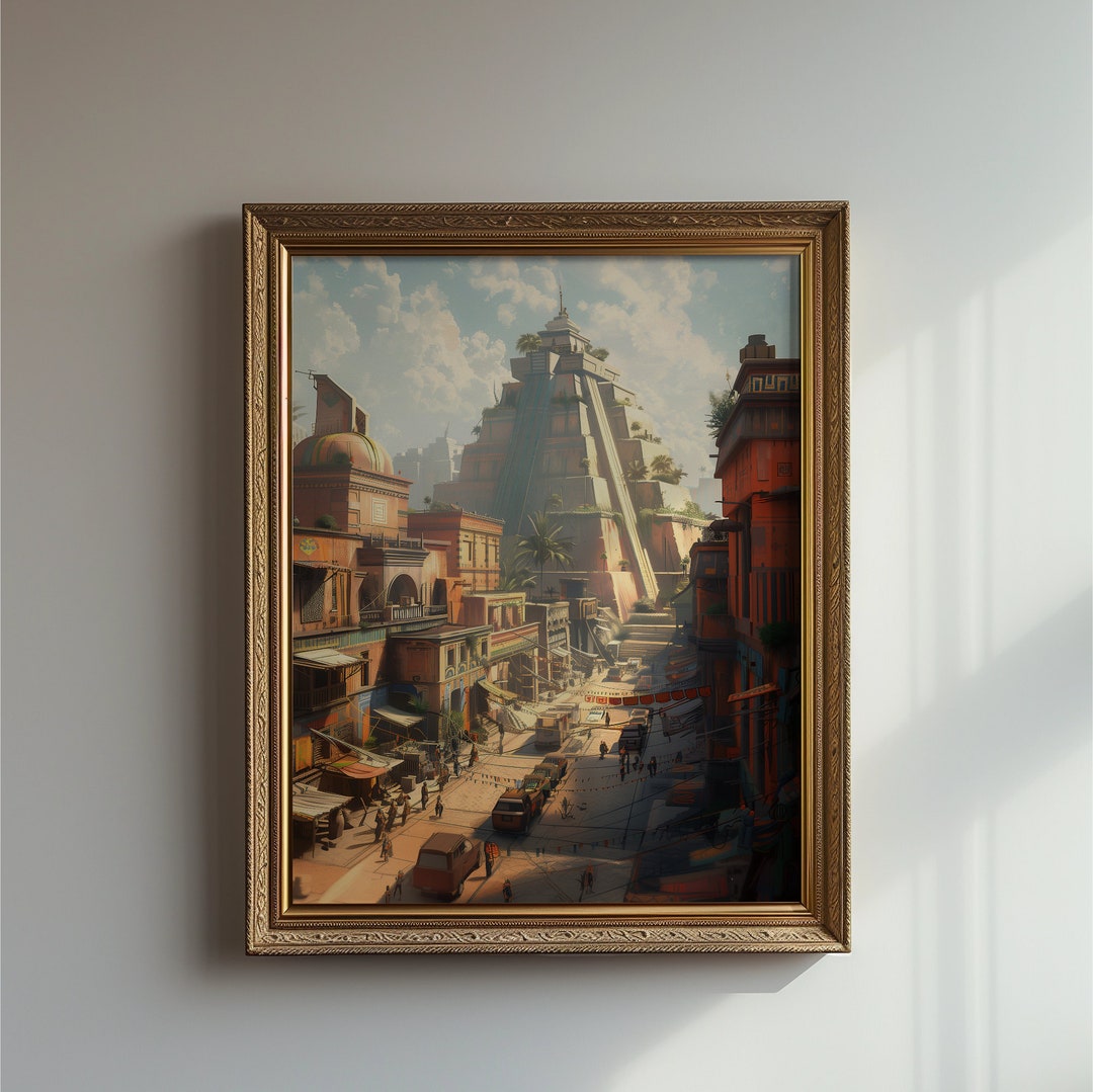 Modern Aztec City | Printable Wall Art | Contemporary Mexican Wall ...