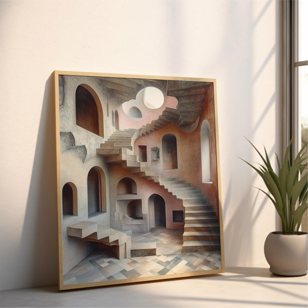Surreal Staircase Print: Abstract Stone Labyrinth (digital Download) - Etsy