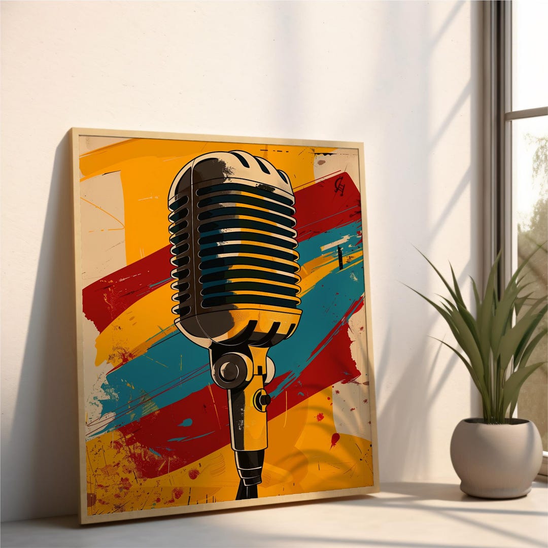 Vintage Microphone Poster: Colorful Music Room Wall Art (digital ...