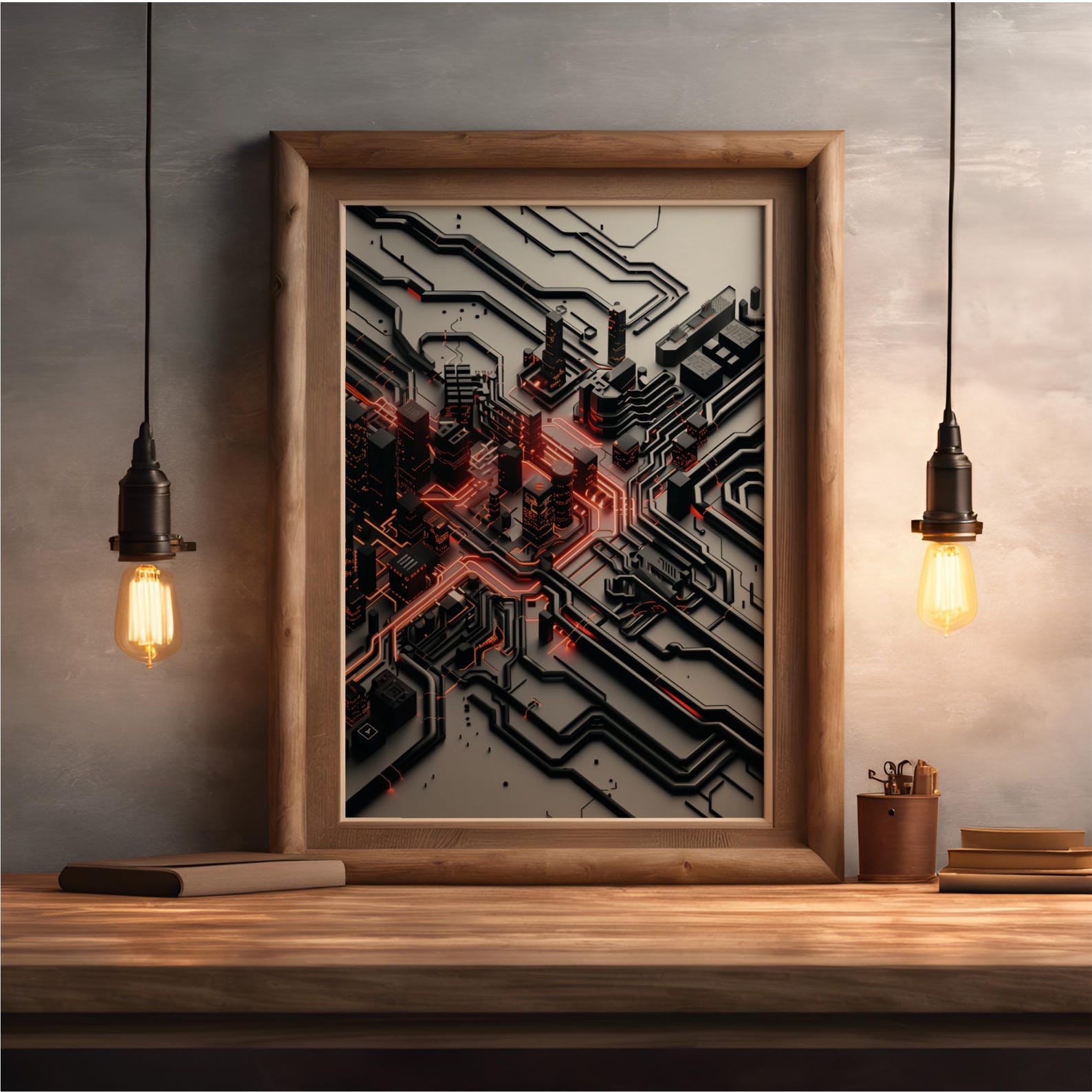 Circuits in Red #1 | Printable Wall Art | Circuit Diagram | High Tech ...