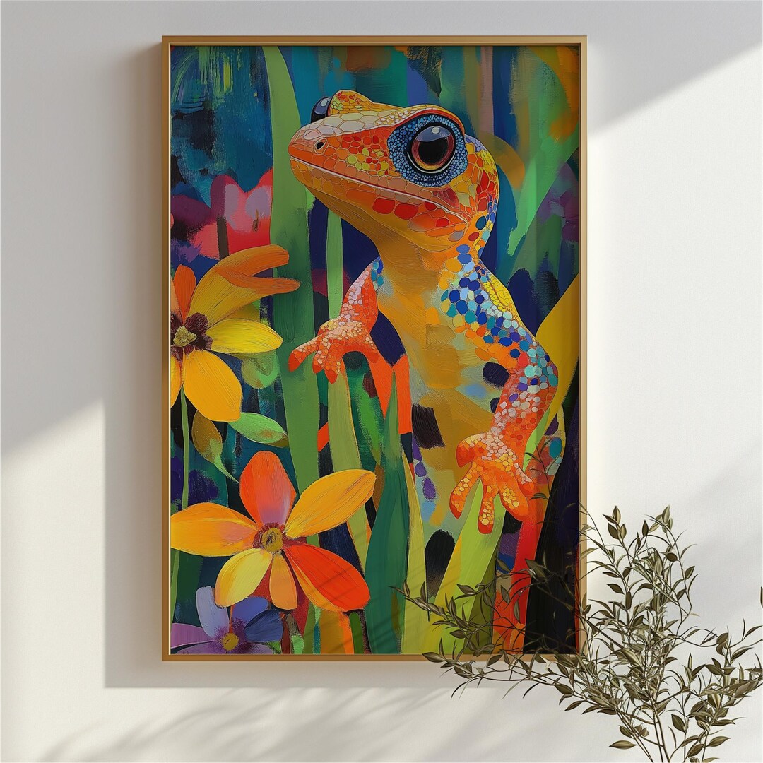 Floral Gecko | Botanical Printable Wall Art | Cute Animal Poster ...