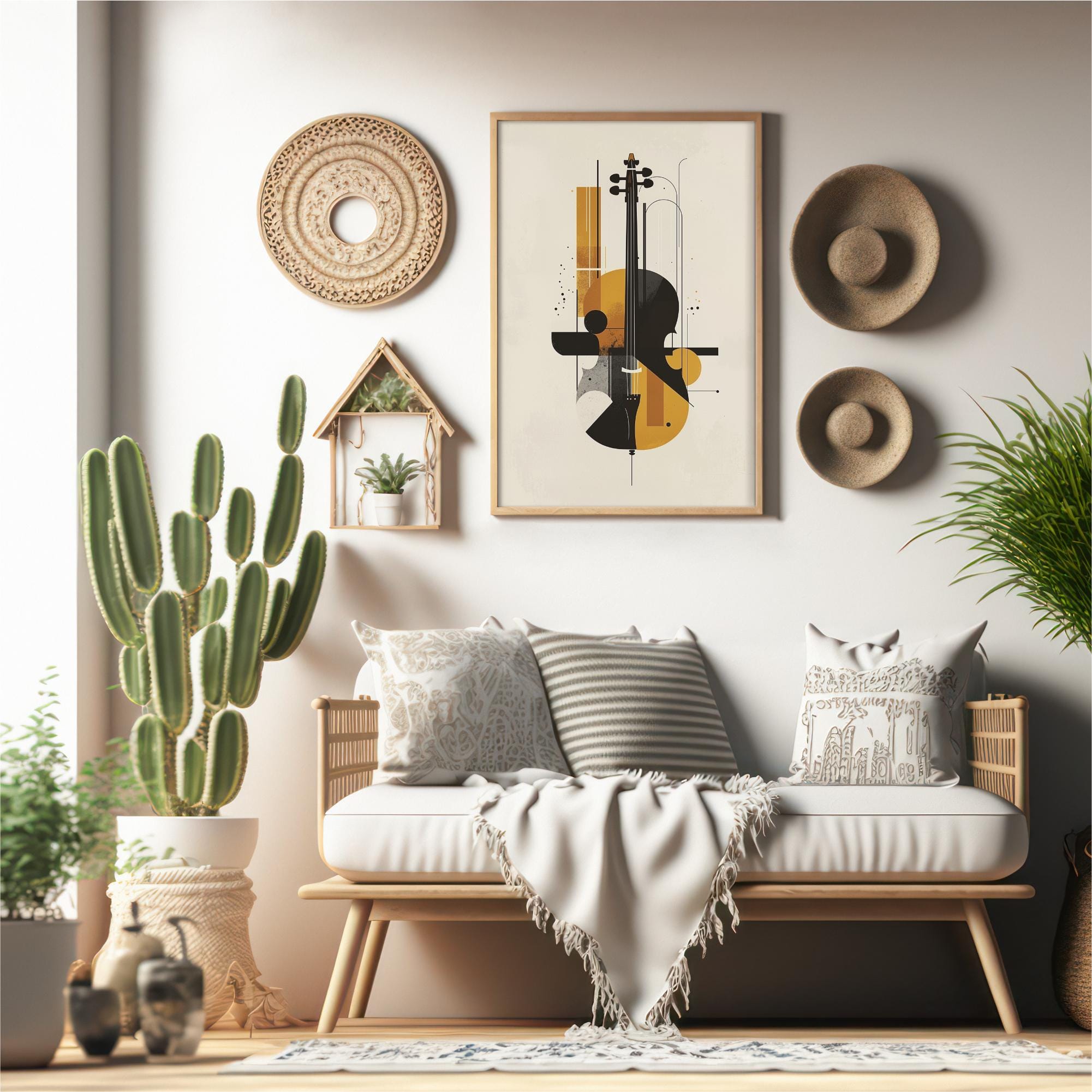 Abstract Cello Art Print: Mid-century Modern, Geometric (digital ...