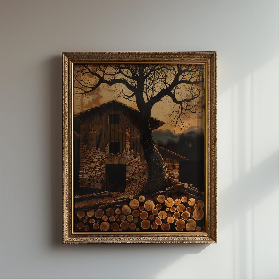 Rustic Cottage | Printable Wall Art | Vintage Wood Cut Style | Digital ...