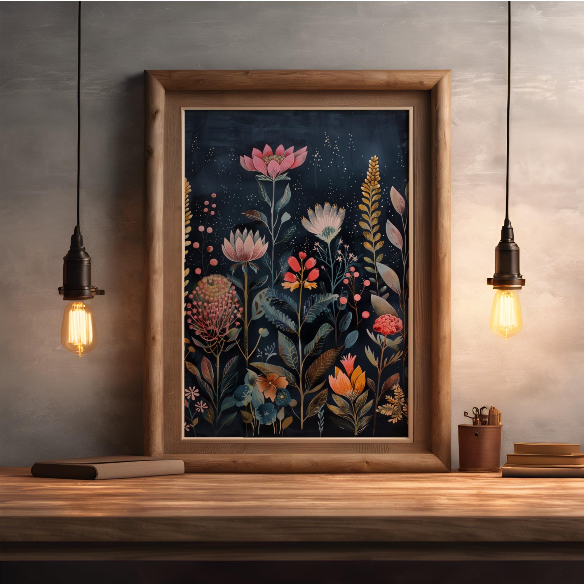 Navy Floral Botanical Print: Colorful Home Decor (digital Download) - Etsy