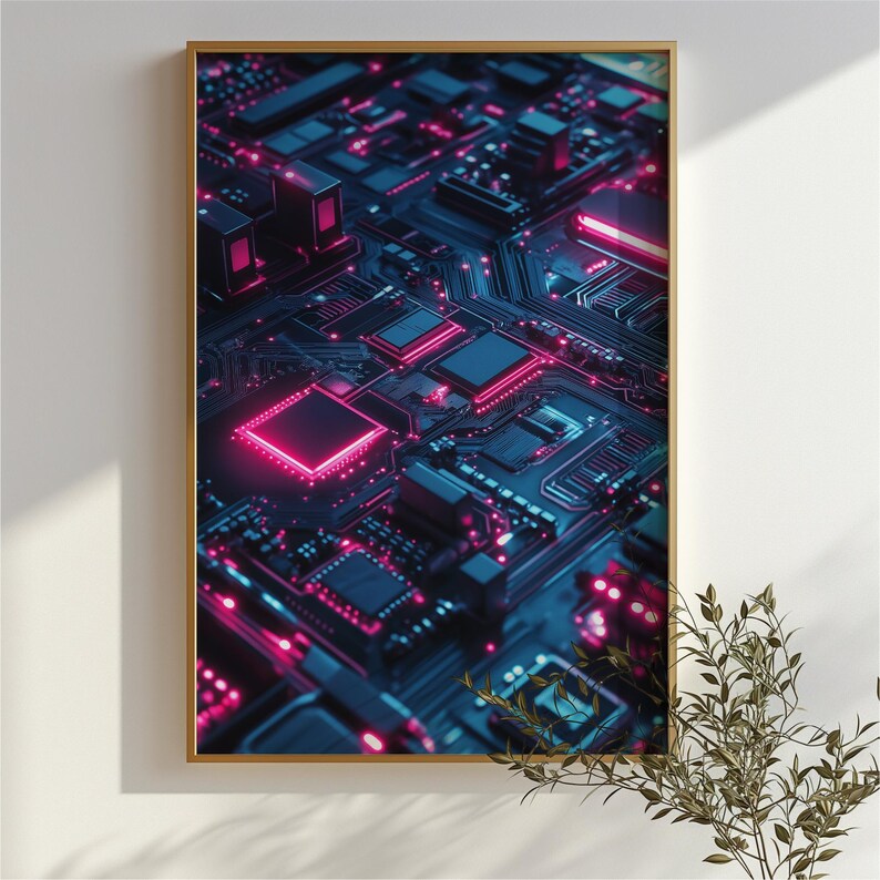 Circuits in Blue & Pink Printable Wall Art Circuit Diagram High Tech ...