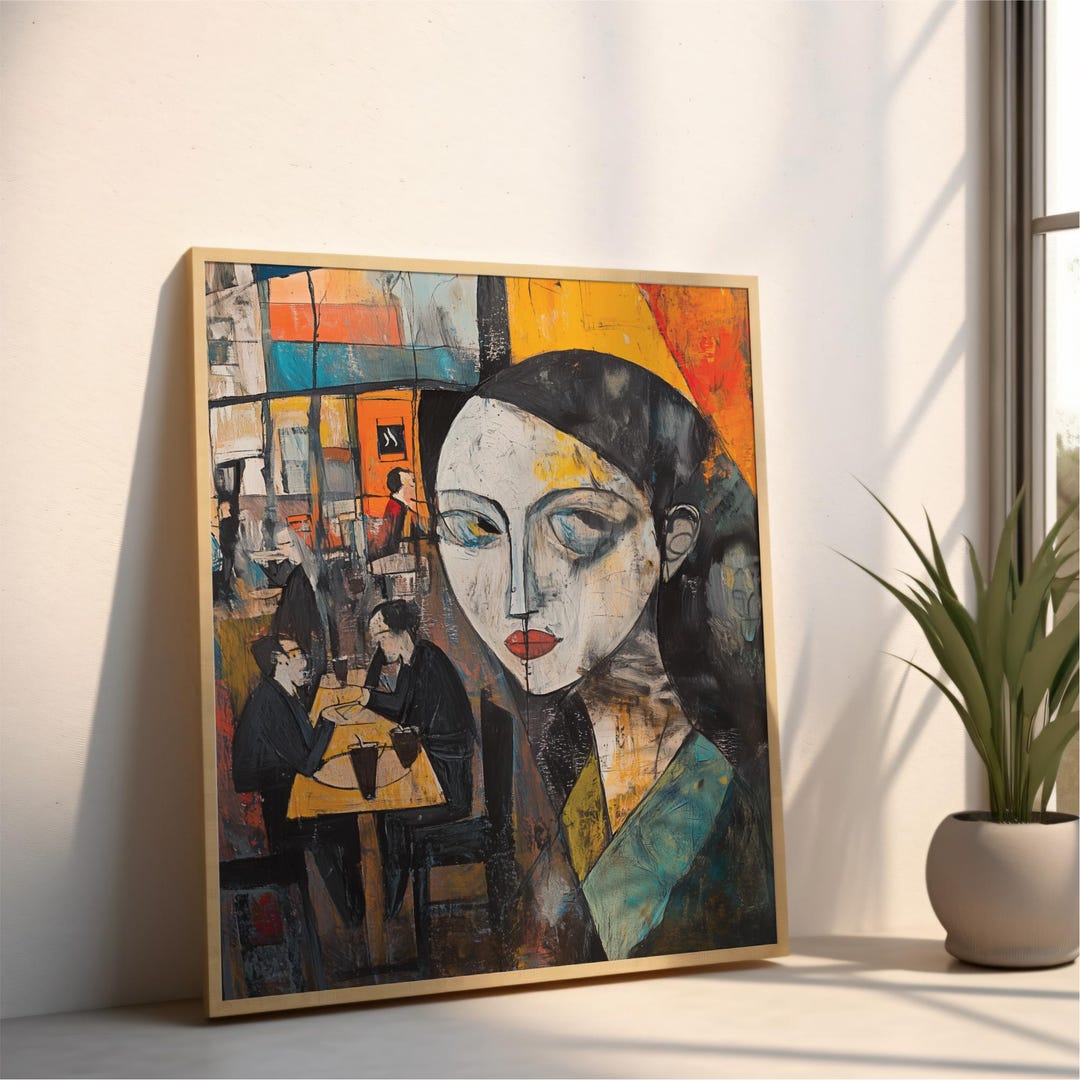 Abstract Cafe Scene Printable Wall Art: Expressive Figurative Painting ...