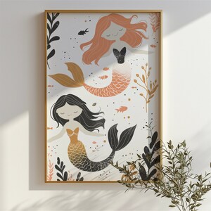 Twin Mermaids Printable Wall Art - Ocean Nursery Decor - Cute Girls ...