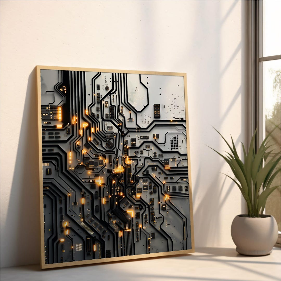Circuit Diagram Art Print: Yellow Abstract Tech Decor (digital Download ...