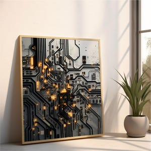 Circuits in Yellow 3 Printable Wall Art Circuit Diagram High Tech ...
