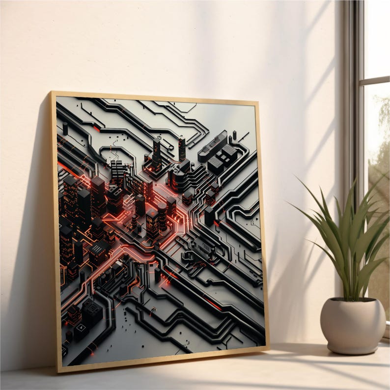 Circuits in Red #1 | Printable Wall Art | Circuit Diagram | High Tech ...