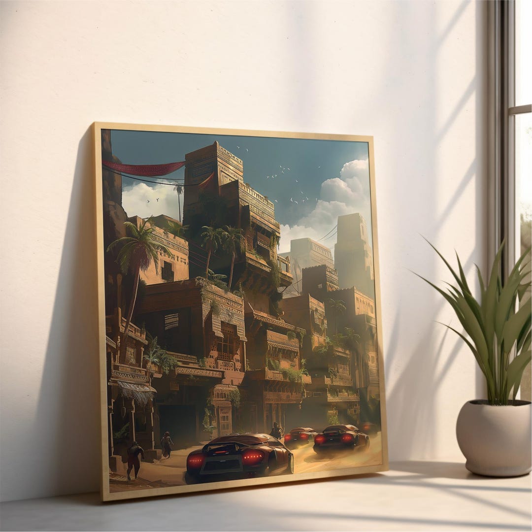 Tenochtitlan at Rush Hour | Printable Wall Art | Cyberpunk Aztec ...