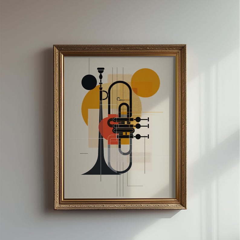 Abstract Trumpet Print: Mid Century Modern Geometric Art (digital ...