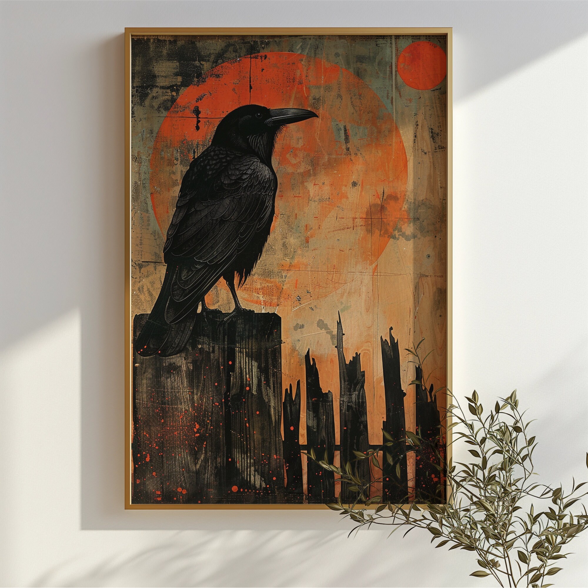 Raven on Fence Printable Wall Art Bold Animal Decor Post Modern Poster ...