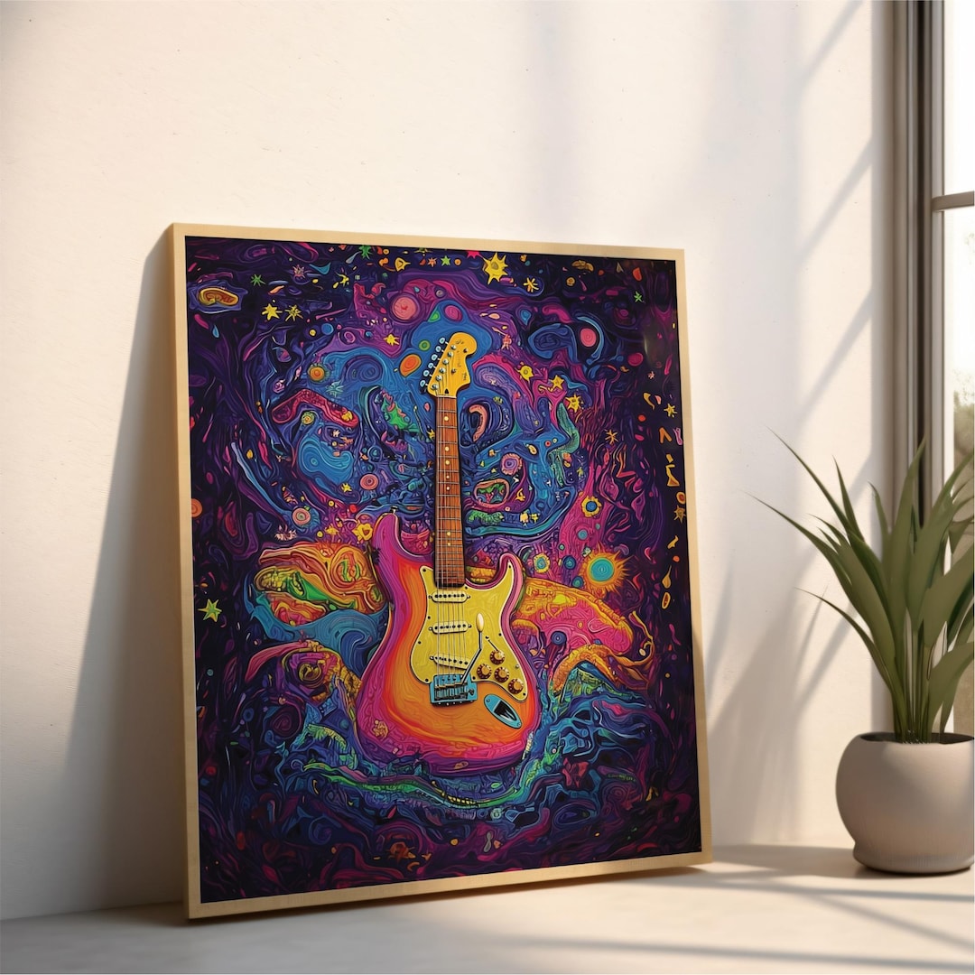 Trippy Guitar | Printable Wall Art | Psychedelic Music Print | Vibrant ...