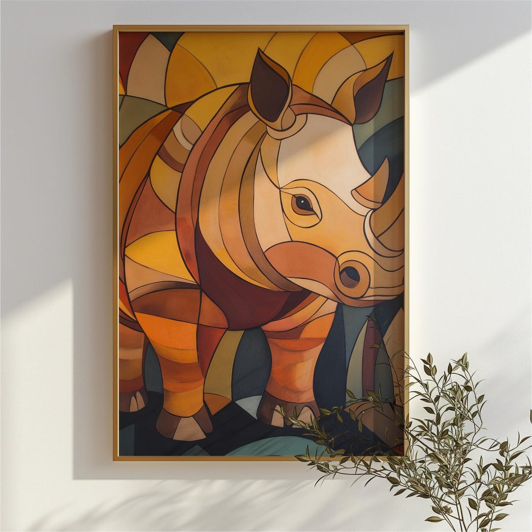 Art Deco Rhinoceros Print: Vintage Safari Animal Poster (digital ...