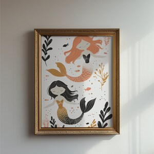 Twin Mermaids Printable Wall Art - Ocean Nursery Decor - Cute Girls ...