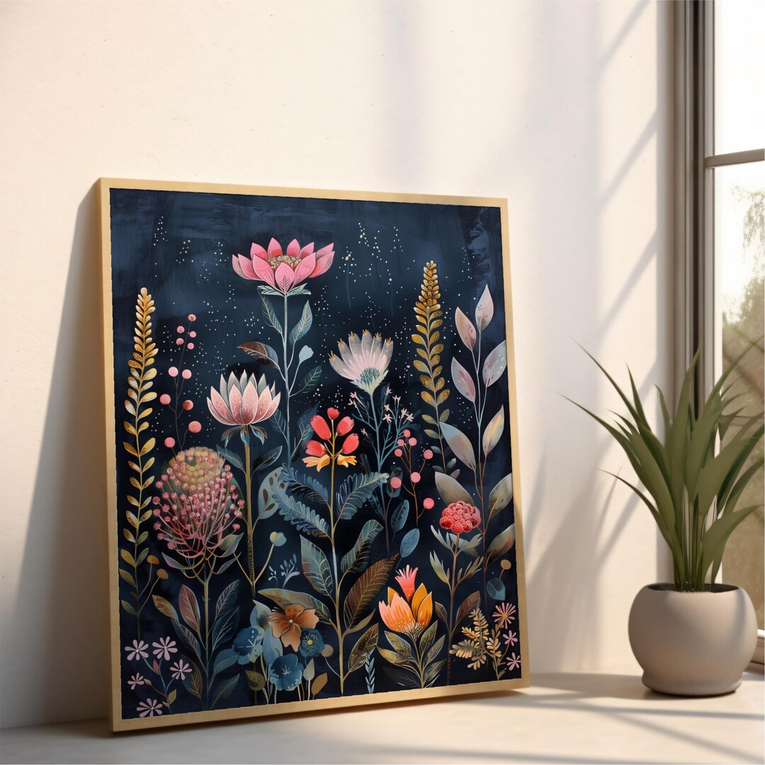 Navy Floral Botanical Print: Colorful Home Decor (digital Download) - Etsy