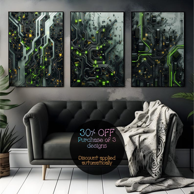 Circuits in Green #3 | Printable Wall Art | Circuit Diagram | High Tech ...