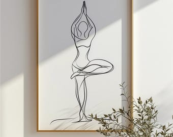 Yoga Tree Pose Line Drawing | Minimalist Wellness Art - Etsy