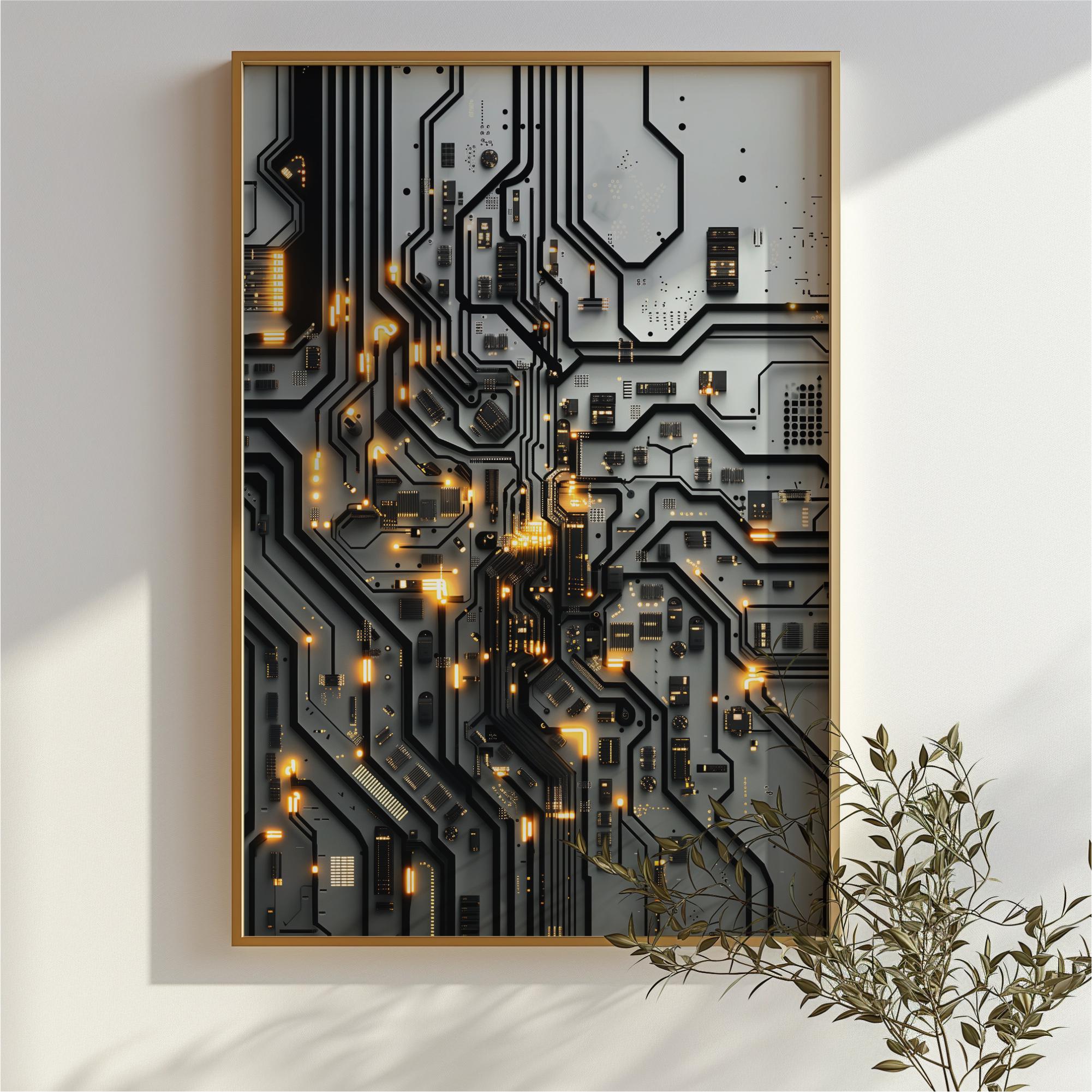 Circuit Diagram Art Print: Yellow Abstract Tech Decor (digital Download ...