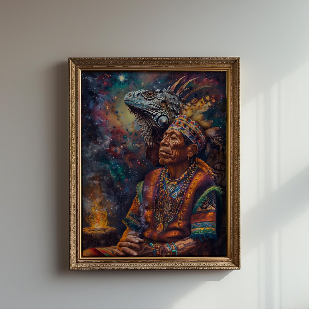 Astral Iguana Aztec Gods Print: Tribal Mythology Wall Art (digital ...